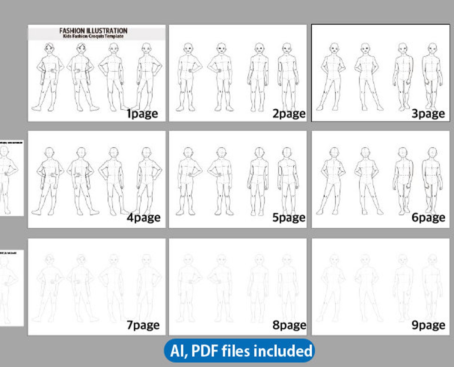 Kids Croquis Template 2 Grils - Etsy