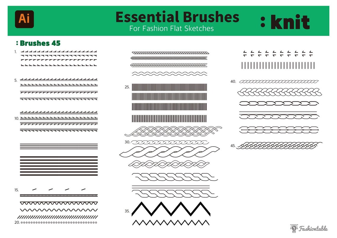 Knitwear Design Tools: 45 Brushes & 18 Swatches for Adobe Illustrator ...