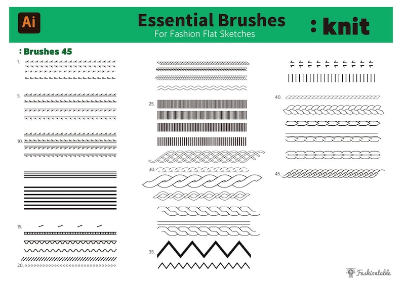 Knitwear Design Tools: 45 Brushes & 18 Swatches for Adobe Illustrator ...