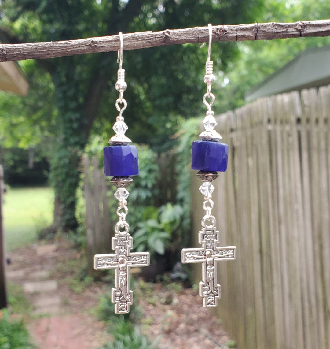 Aleut Russian Blue Alaska Native Orthodox Cross Beaded Earrings - Etsy