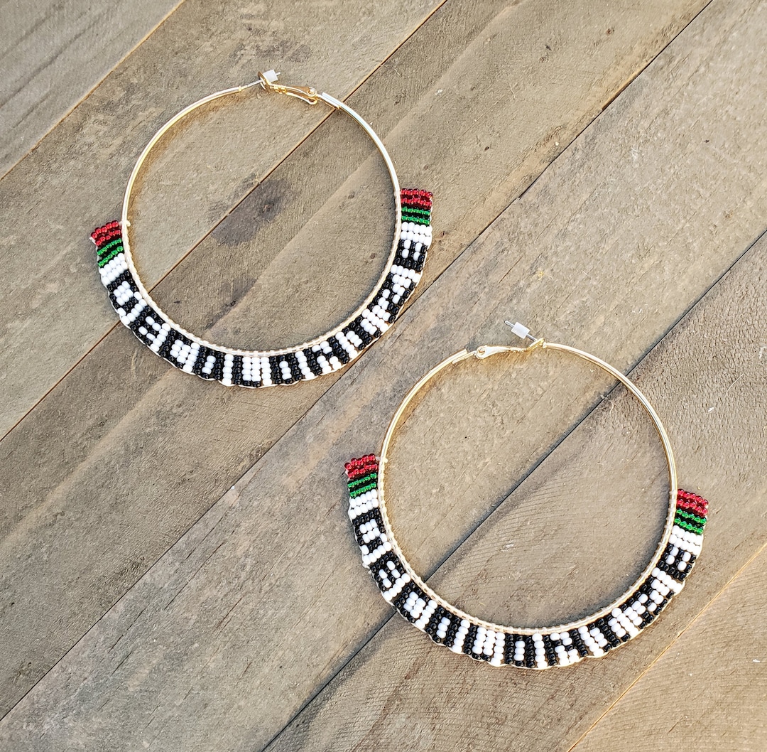 Unangax DECOLONIZE Beaded Hoop Earrings- Red, Green, & White W/ Black ...