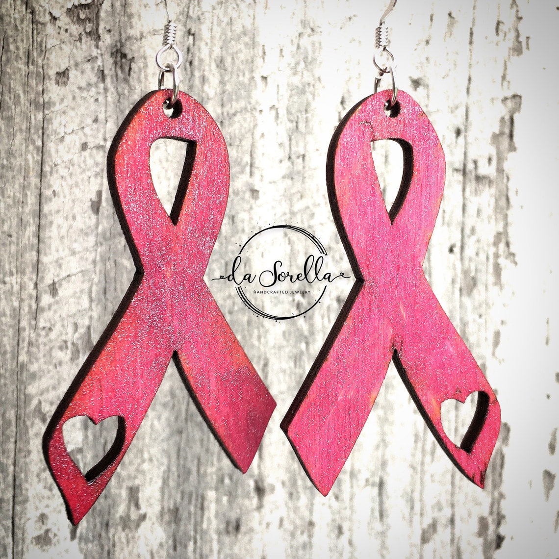 Breast Cancer Ribbons Wooden Earrings Lightweight Large - Etsy