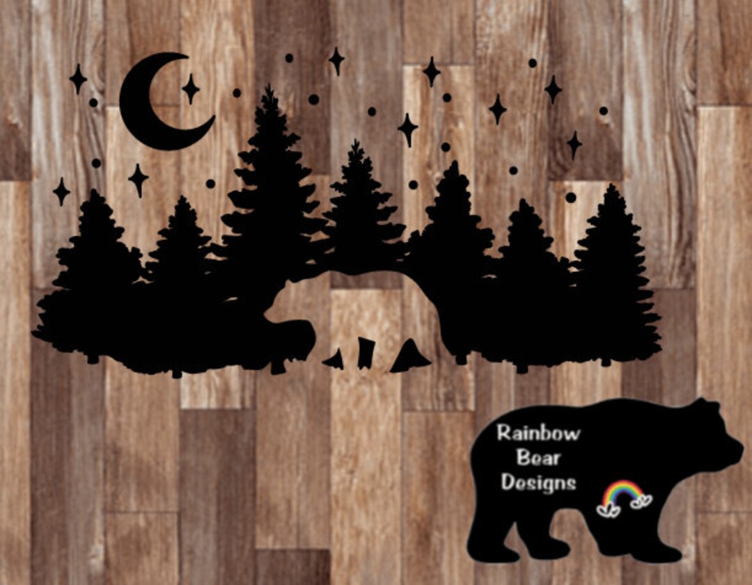 Bear Decal, Night Scene Bear Decal, Forrest Bear Decal, Bear Forest ...
