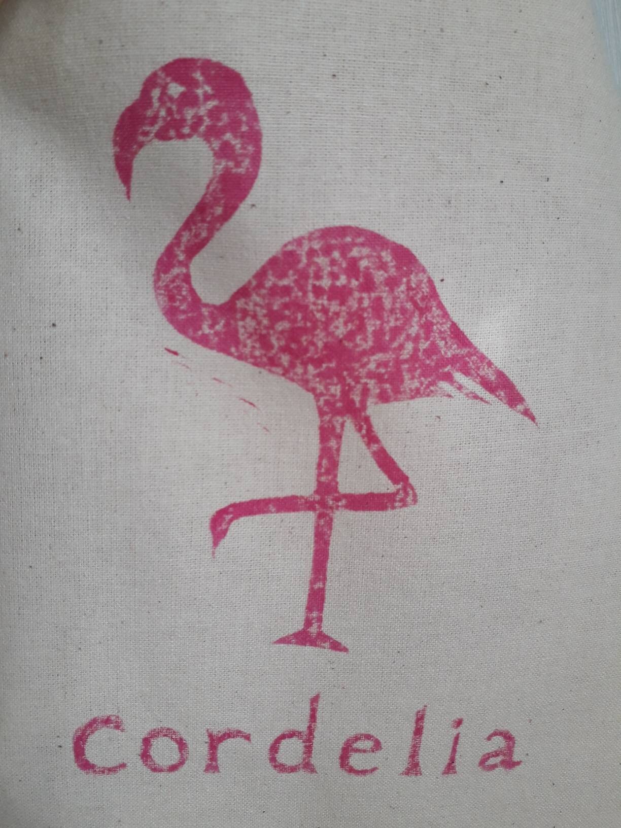 Flamingo drawstring bag Personalised Hand printed Party | Etsy