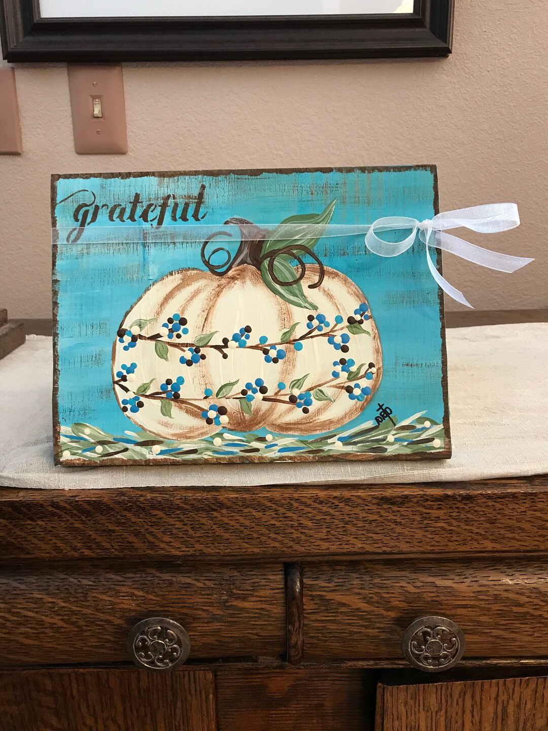 Blue Pumpkin, Thankful Pumpkin Fall Art, Fall Decor, Fall Decor ...