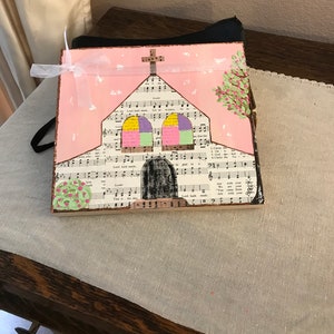 Little Town Church, Handpainted, Hymnal Sheets, Mixed Media, Church ...