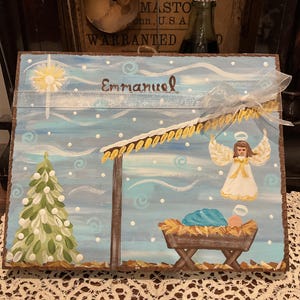 Emmanuel, Love Came Down, Christmas Decor, Handpainted Nativity on a ...