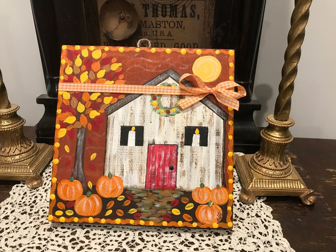 Handpainted Fall Pumpkin House Wood Art: Rustic Autumn Decor - Etsy