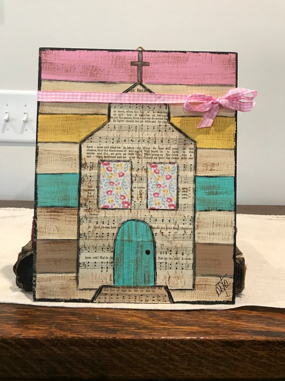 Colorful Country Church Mixed Media Church Church Art Mixed | Etsy
