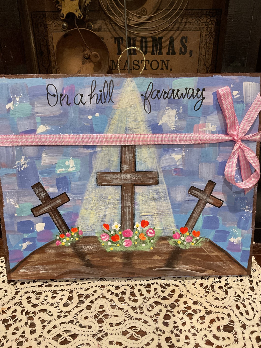 Easter Cross, Old Rugged Cross, Handpainted Original Art on Wood ...