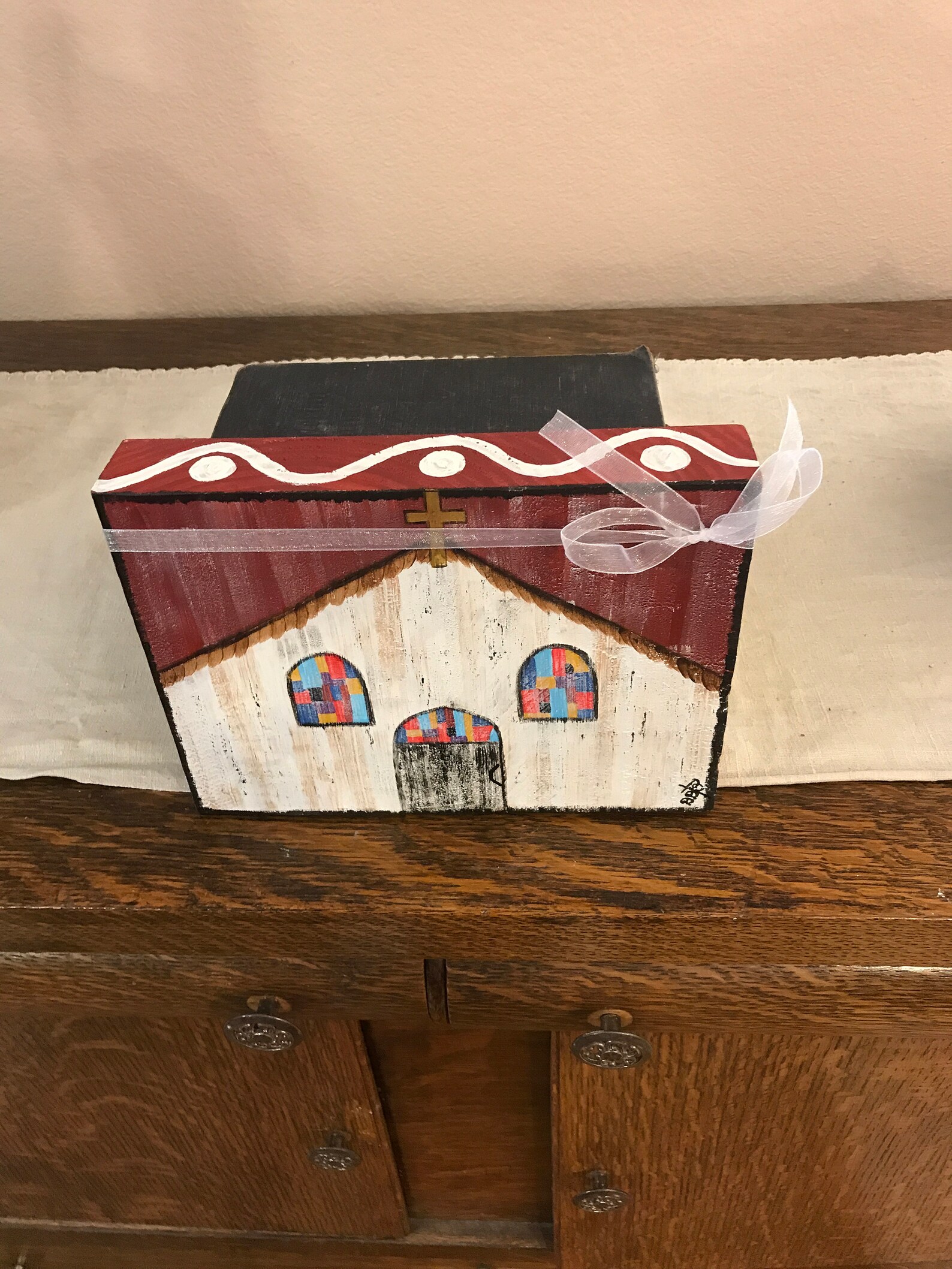 Pretty Rustic Church With Stained Glass Handpainted Onto a - Etsy