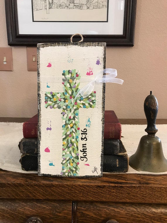 Floral Christian cross on wood cross on whitewashed wood | Etsy