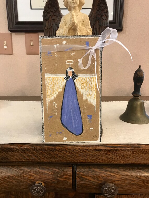 Rustic angel art angel handpainted onto rough salvaged wood | Etsy