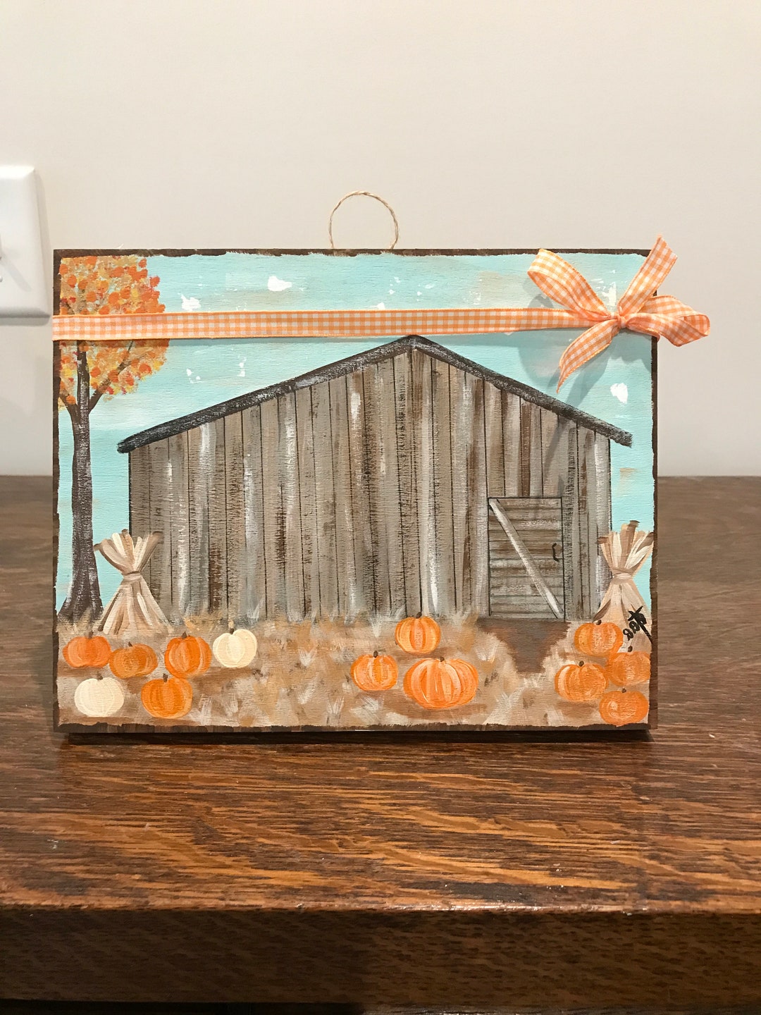 Fall Pumpkin Barn, Handpainted Fall Pumpkins and Rustic Barn on Wood ...