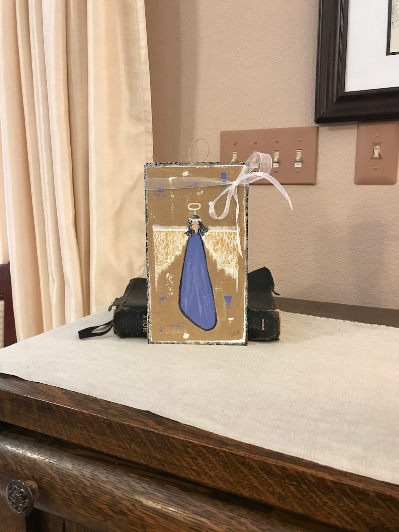 Rustic angel art angel handpainted onto rough salvaged wood | Etsy