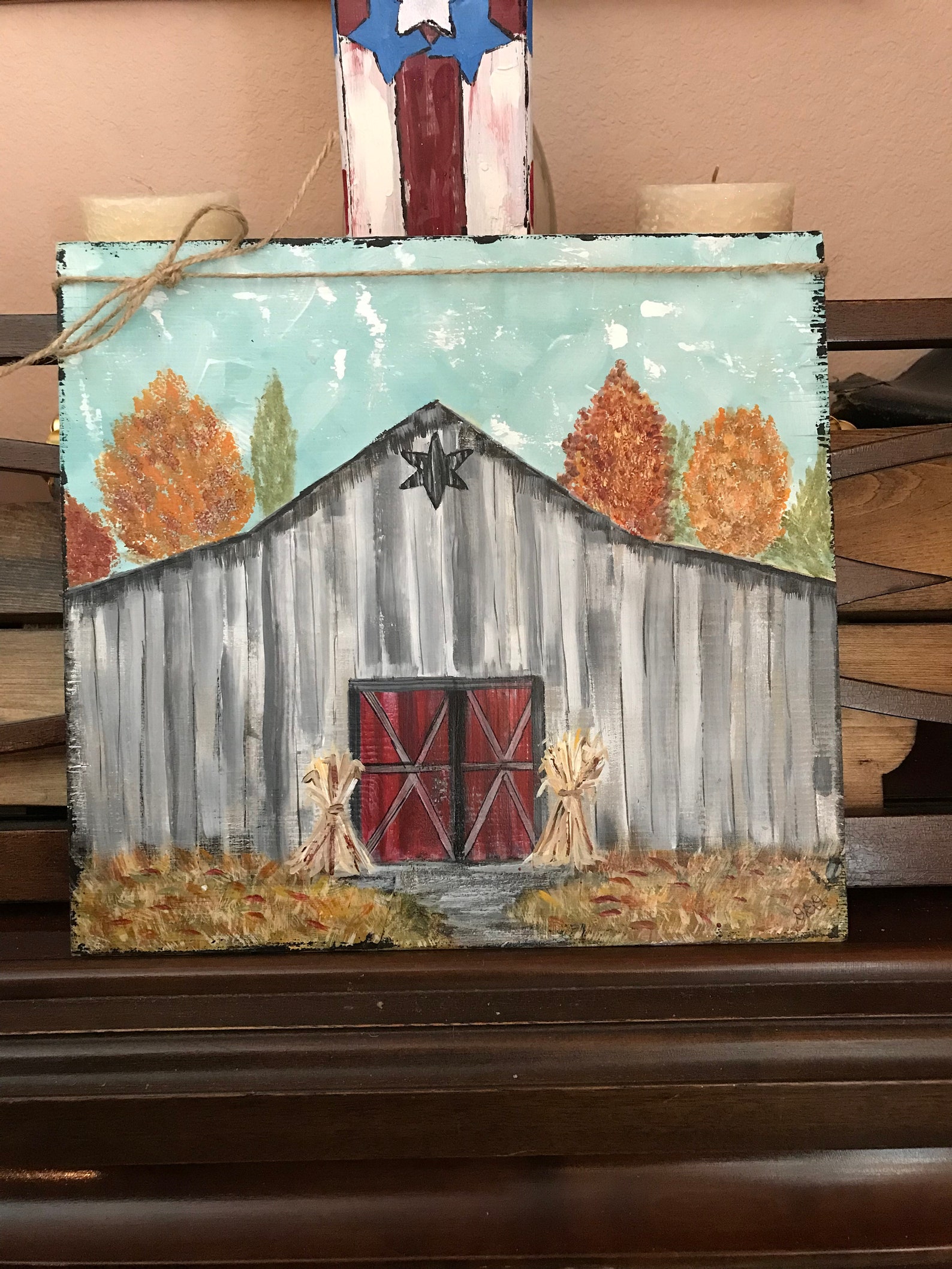 Faded Fall Barn Old Country Barn in Fall Handpainted Onto | Etsy