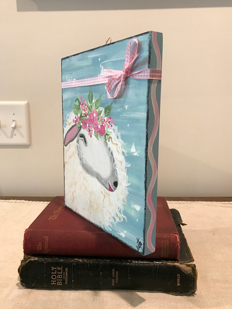 Ms Bliss Wooly Lamb With Florals Handpainted on Wood Sweet - Etsy