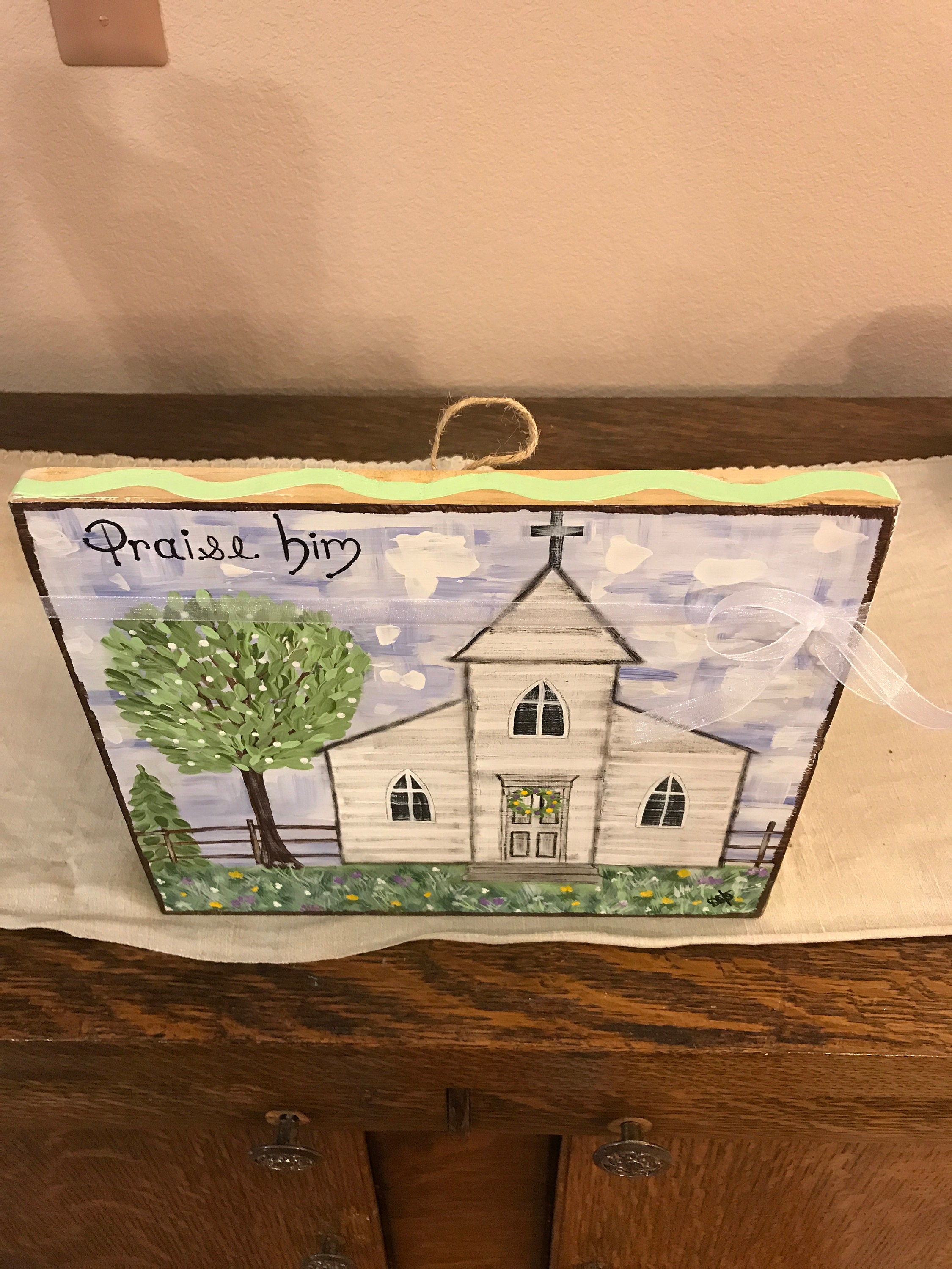 Country Church Handpainted Spring Church on Wood Praise Him - Etsy