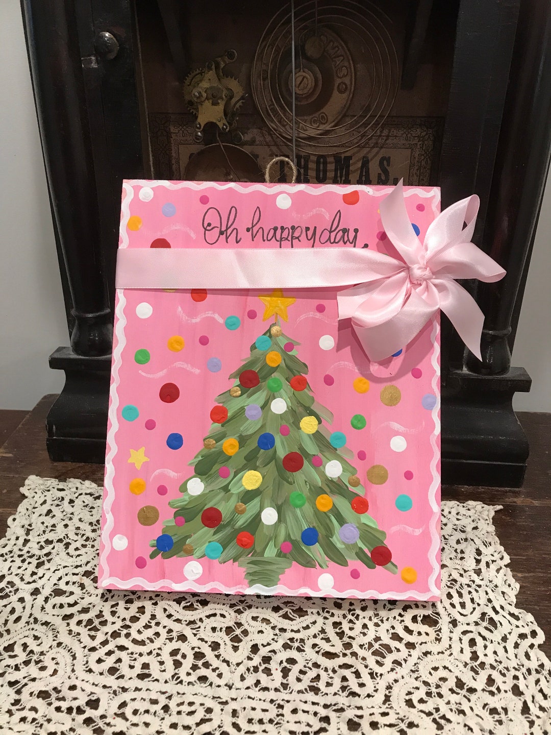 Oh Happy Day Christmas Decor, Pink Christmas Tree Art, Colorful ...