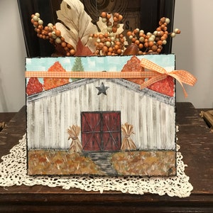 Faded Fall Barn, Old Country Barn in Fall Handpainted Onto Standalone ...