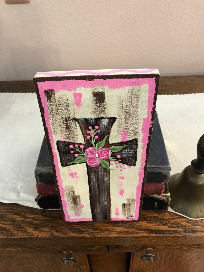 Rustic Cross on Wood Handpainted Easter Cross With Pink | Etsy