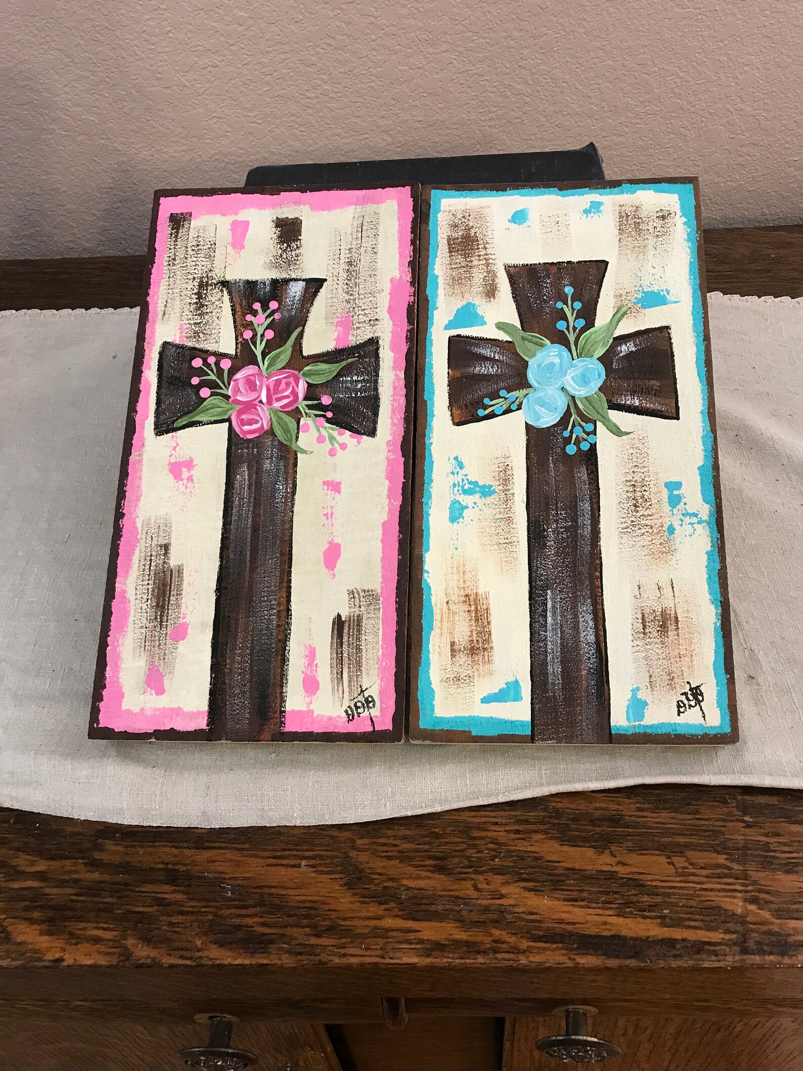 Rustic Cross on Wood Handpainted Easter Cross With Pink | Etsy