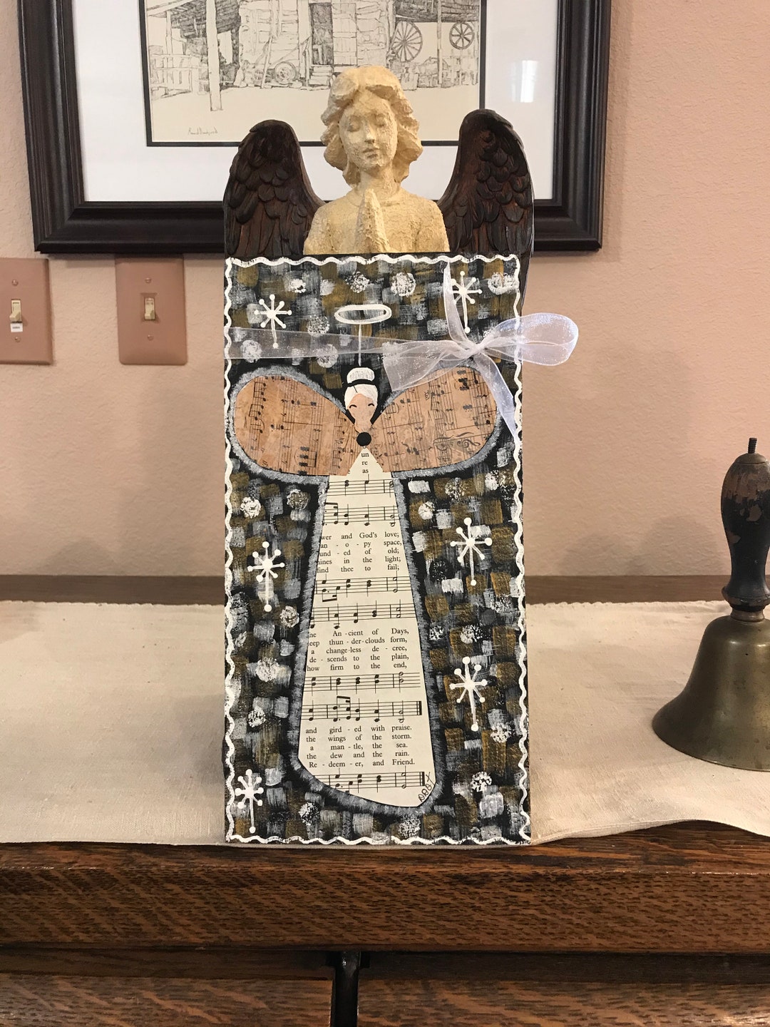 Folk Art Angel, Handpainted Angel, Guardian Angel, Angel Decor, Rustic ...