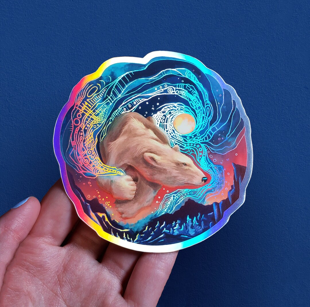 Holographic Polar Bear Sticker, Aurora Borealis, Waterproof Vinyl Decal ...