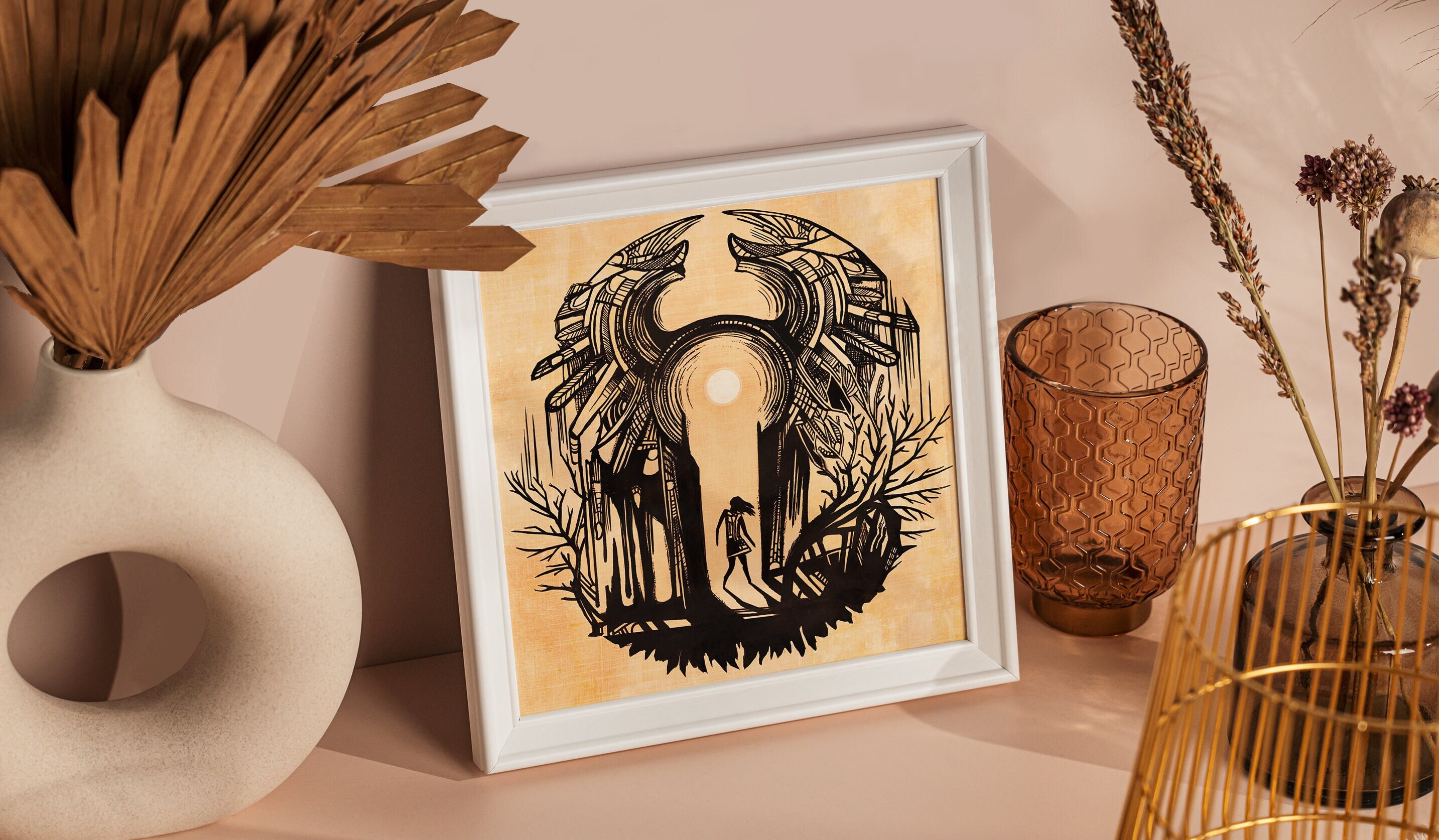 Wings of Fire. Fine Art Poster Print, Black & White Spot Illustration ...