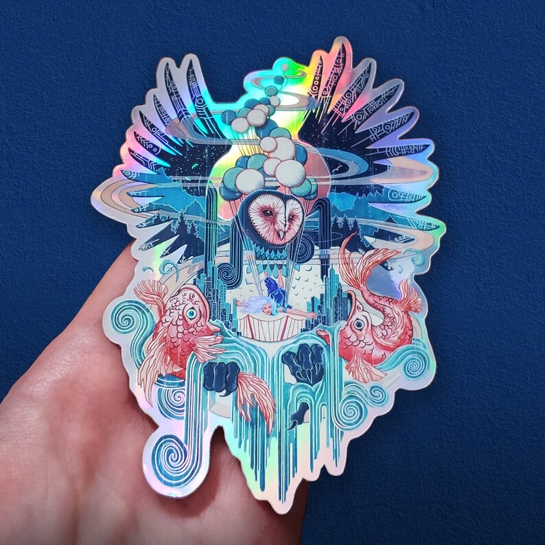 Holographic Flying Owl Vinyl Sticker, Hand-drawn Waterproof Decal - Etsy