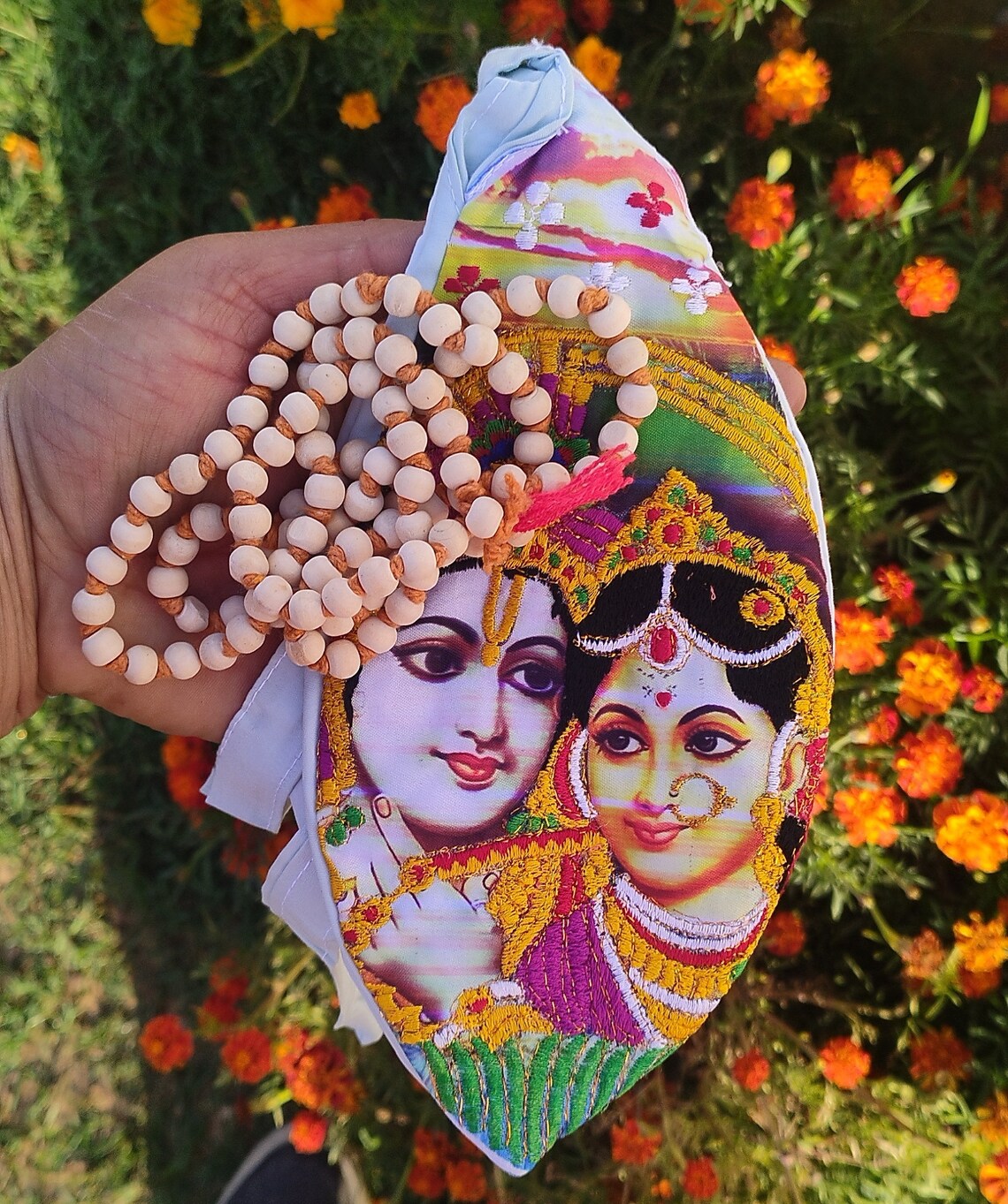 Beautiful Tulsi Japa Mala Whith Bag, Krishna Photos Handmade Bag From Vrindavan,shiree Radha ...