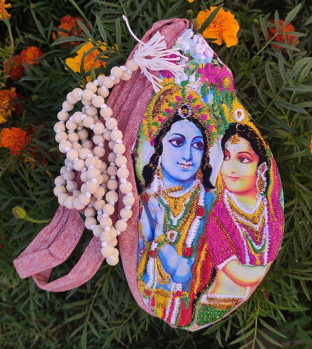 Beautiful White Tulsi Japa Mala Whith Bag,mala Pocket/ Krishna Photos Handmade Bag From ...