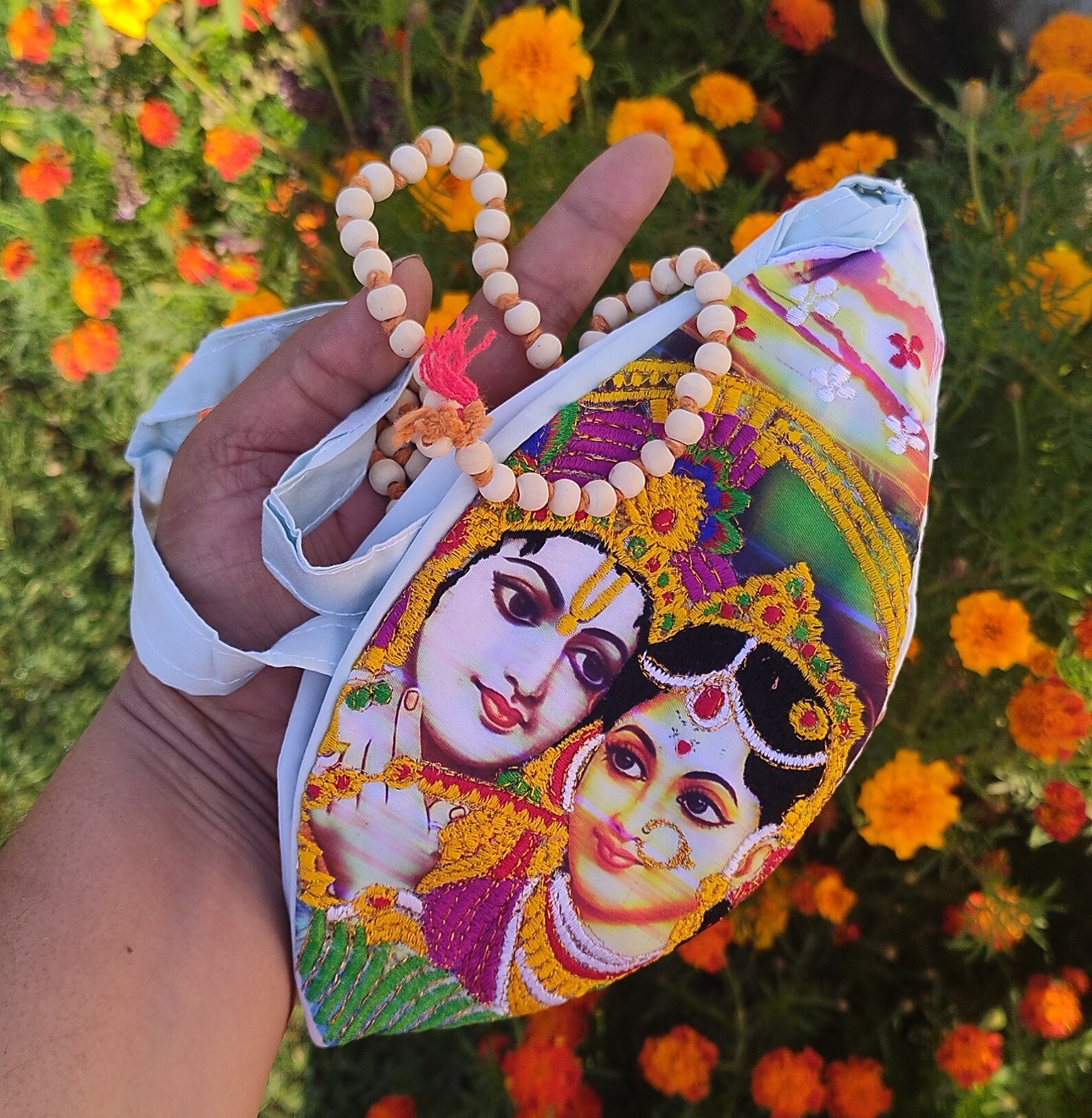 Beautiful Tulsi Japa Mala Whith Bag, Krishna Photos Handmade Bag From Vrindavan,shiree Radha ...