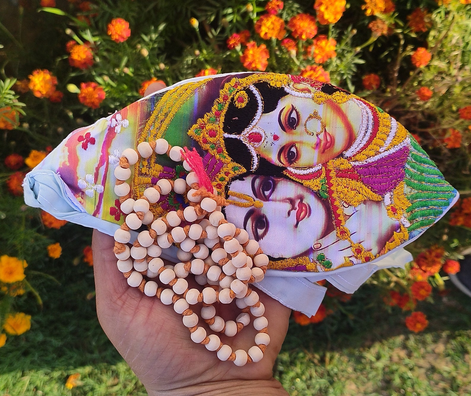 Beautiful Tulsi Japa Mala Whith Bag, Krishna Photos Handmade Bag From Vrindavan,shiree Radha ...