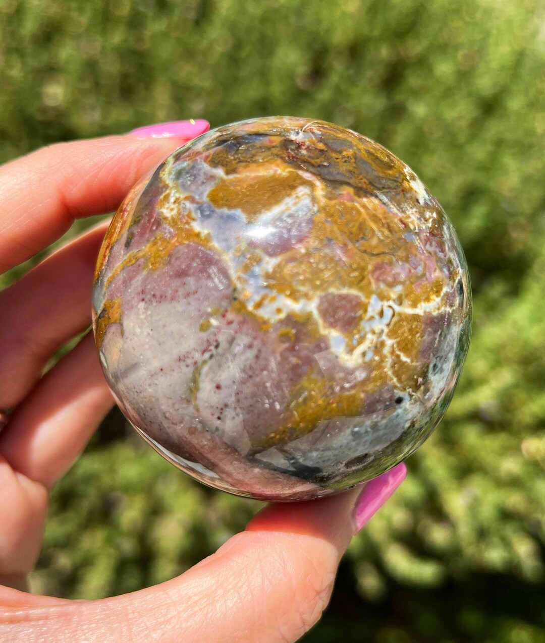62mm Ocean Jasper Sphere W/ Stand 330g, Sea Jasper Sphere, Rainbow ...