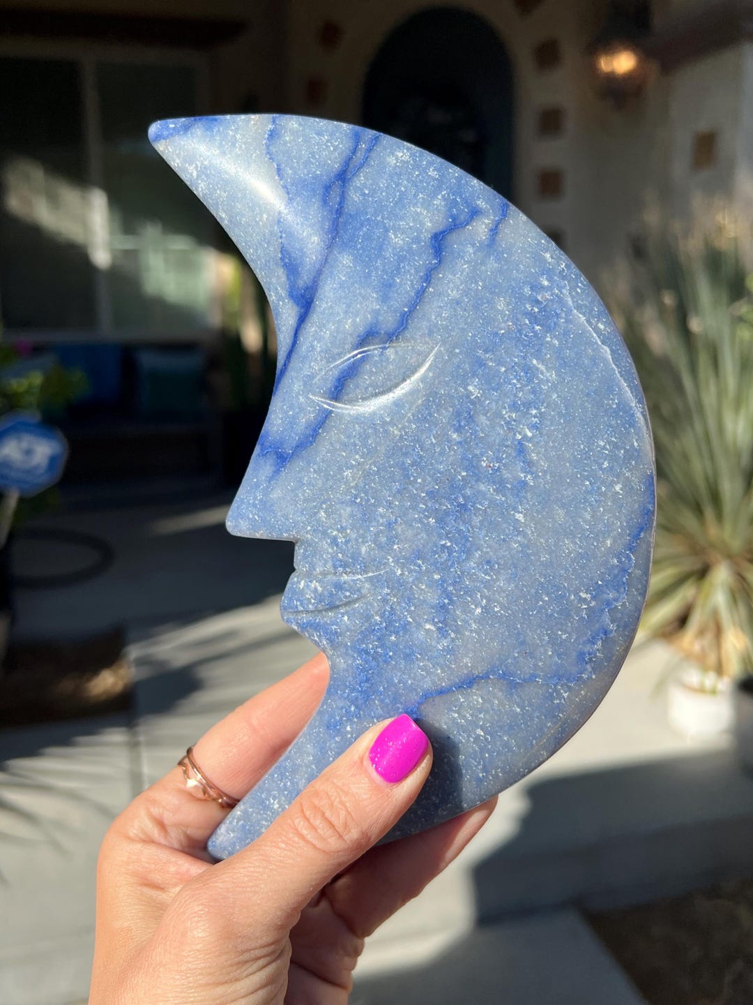 Blue Aventurine Moon Face Carving W/stand, Moon Carving, Crystal Moon ...