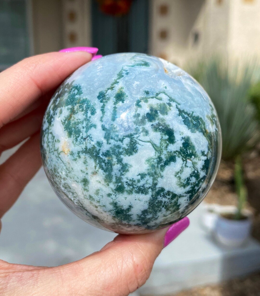 64mm Moss Agate Sphere W/stand 370g - Etsy