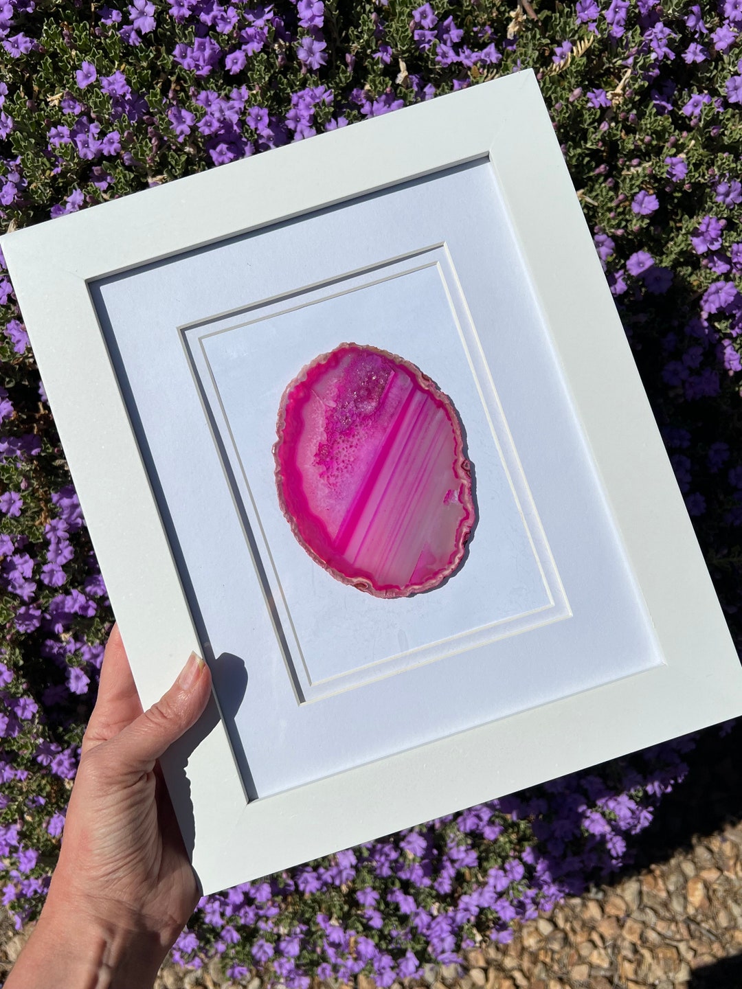 8x10 Framed Hot Pink Agate Geode Slice, Framed Crystal, Crystal Art ...