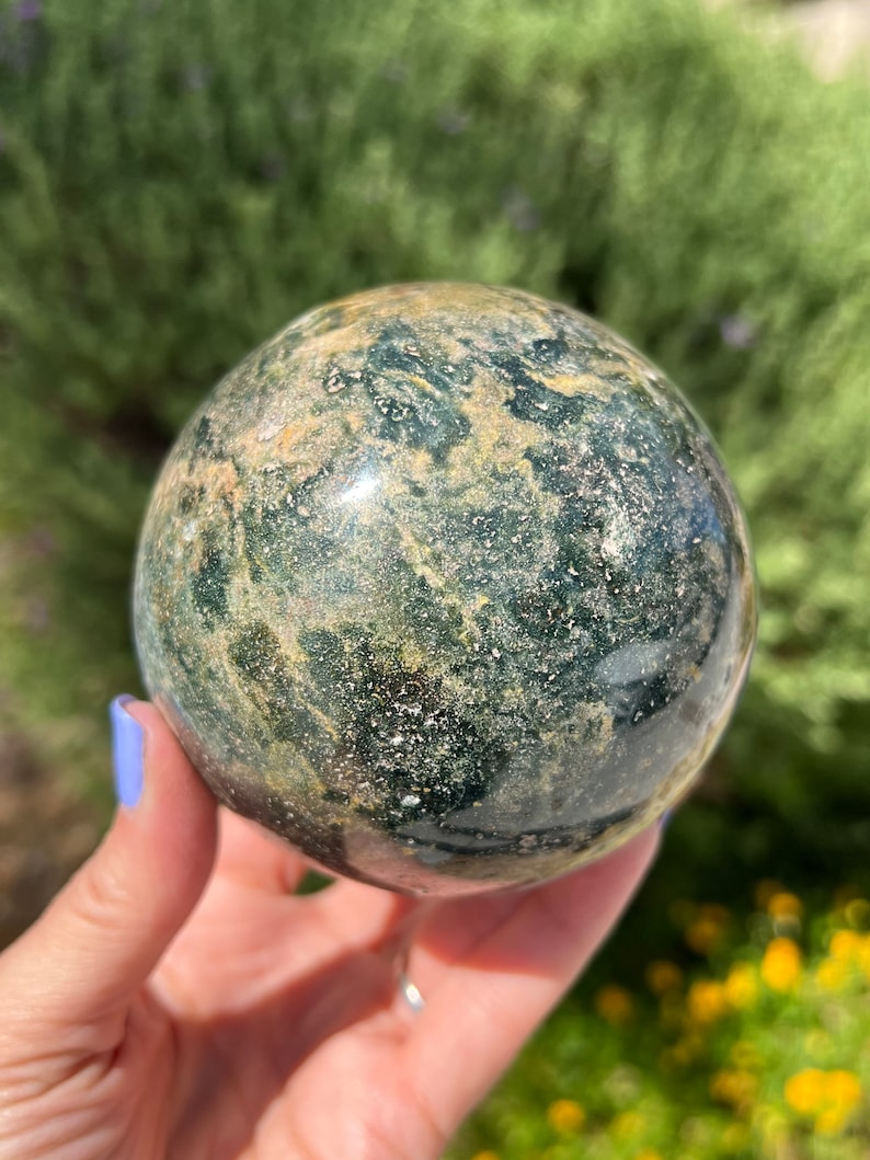 2.2lb Green Ocean Jasper Sphere W/ Stand 88mm, Sea Jasper Sphere ...