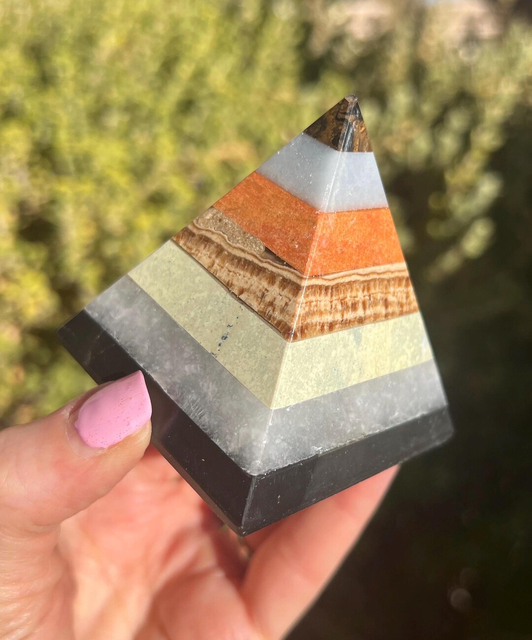7 Stone Pyramid 202g, Seven Chakra Stone Pyramid, Chakra Crystal ...