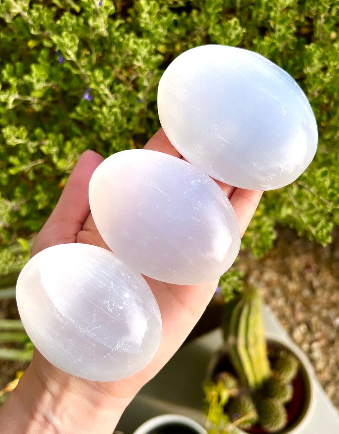 S,M,L Selenite Palmstones, Selenite Soapstone, Crystal Worrystone ...