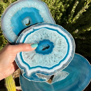 Turquoise Blue Druzy Agate Geode Slice W/stand, Geode Slice, Teal Agate ...