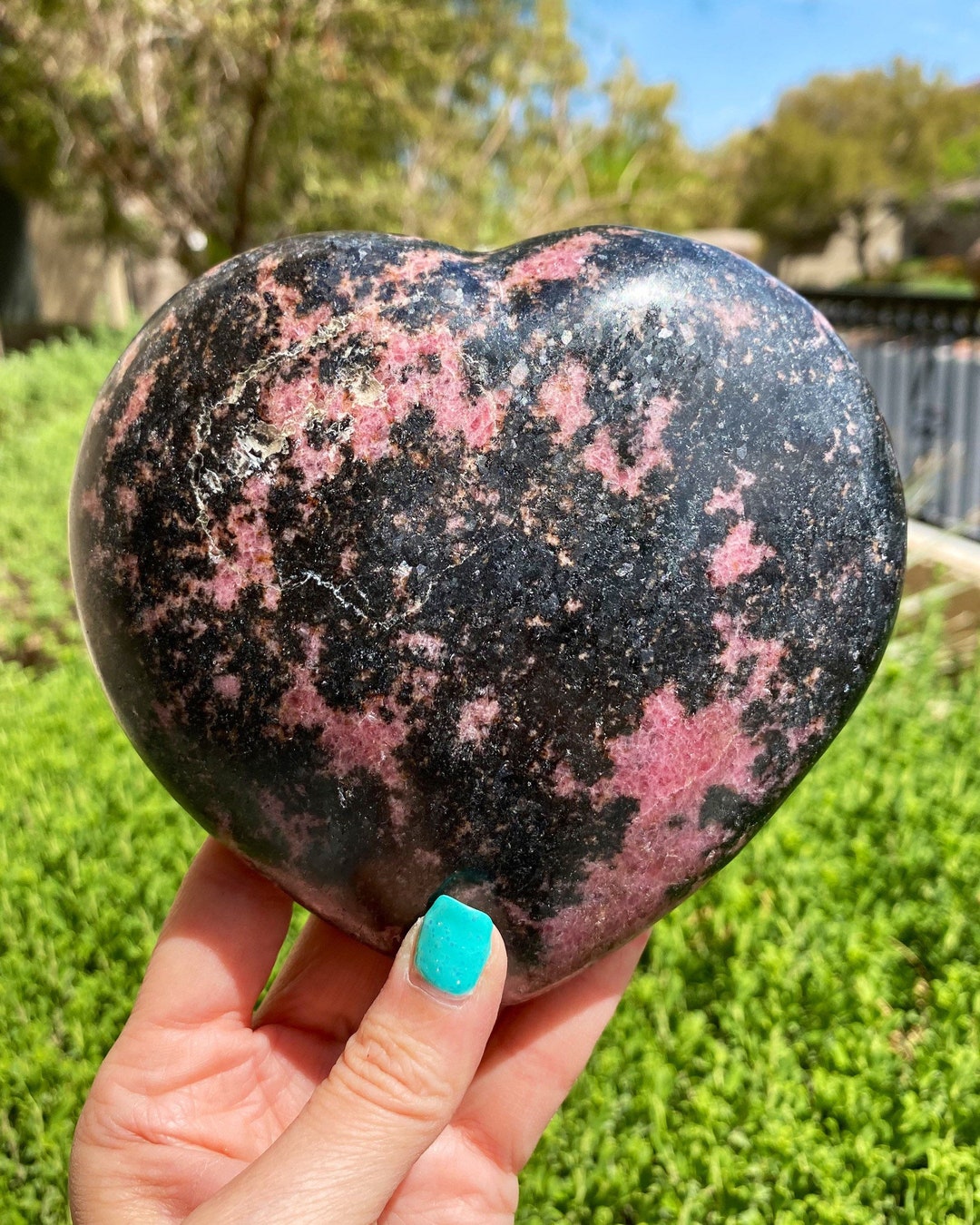 3.9lb Pink Rhodonite Heart W/ Stand, Polished Rhodonite, Heart Carving ...