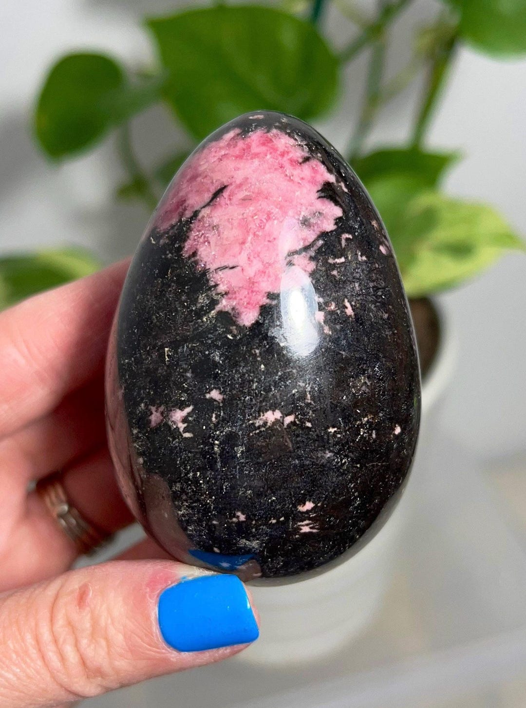 Pink Rhodonite Egg W/ Stand 331g, Natural Rhodonite, Polished Rhodonite ...
