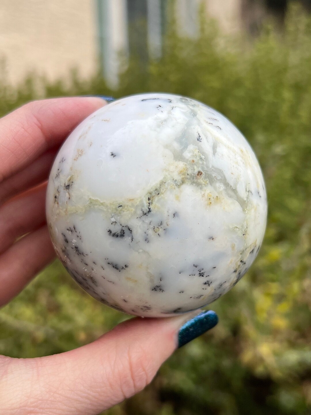 65mm Dendritic Agate Sphere W/stand 321g, Dendritic Agate, Dendritic ...