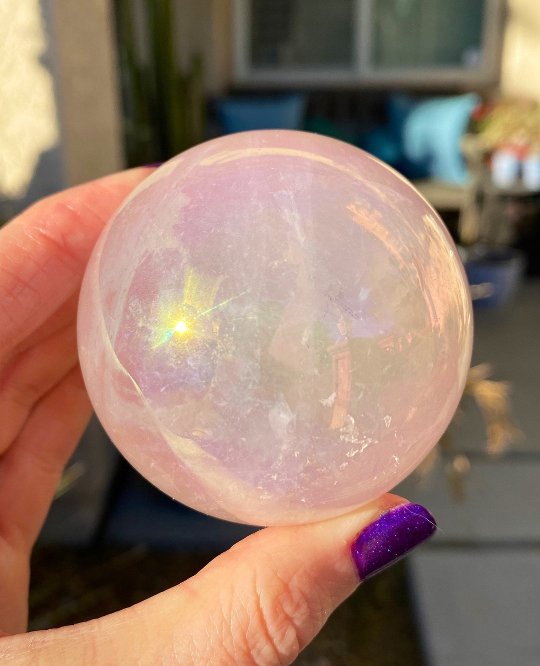 61mm Aura Rose Quartz Sphere W/ Stand 332g, Aura Quartz Sphere, Rose ...