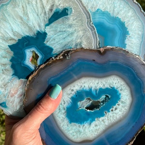 Turquoise Blue Druzy Agate Geode Slice W/stand, Geode Slice, Teal Agate ...