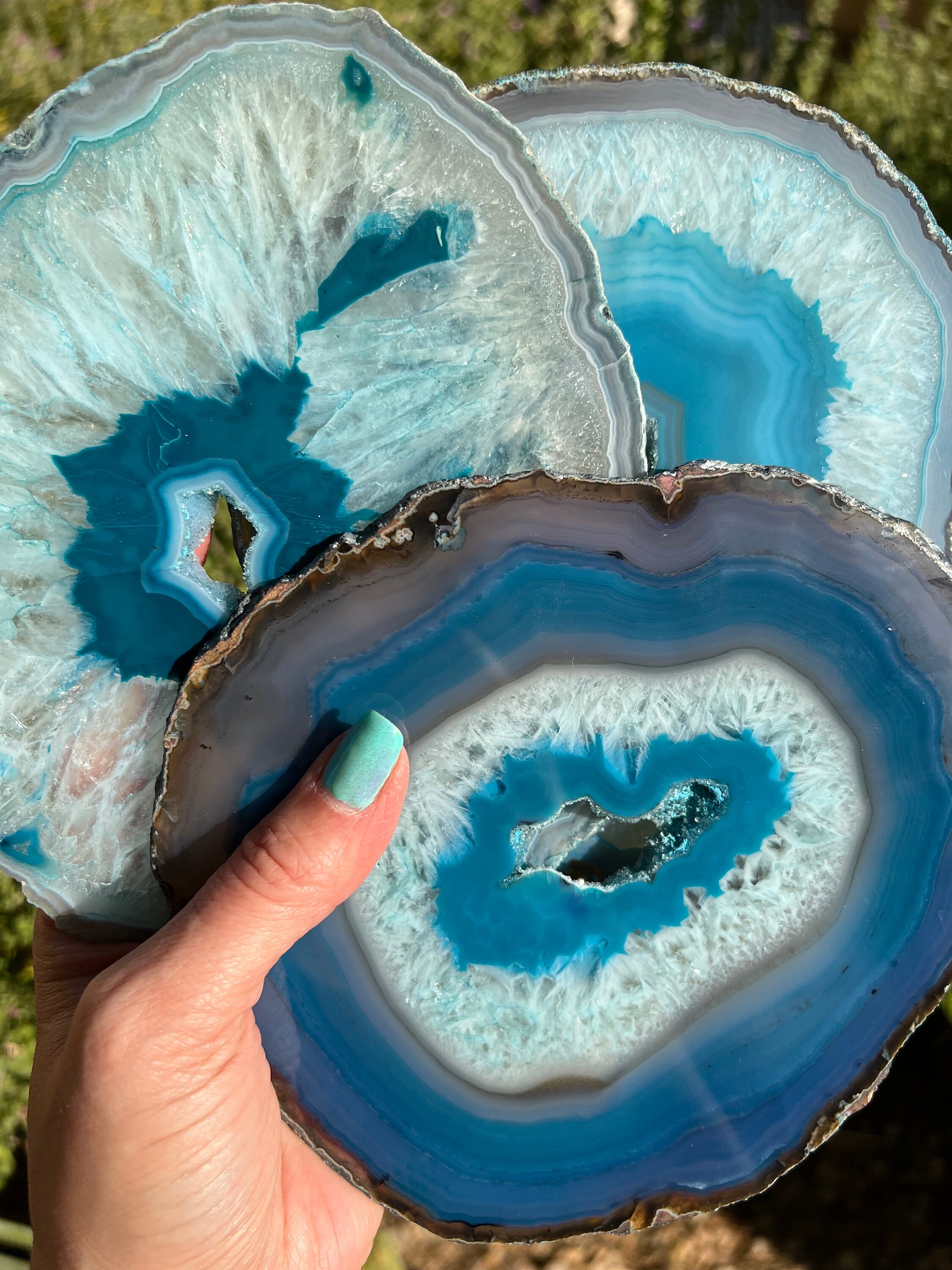 Turquoise Blue Druzy Agate Geode Slice W/stand, Geode Slice, Teal Agate ...