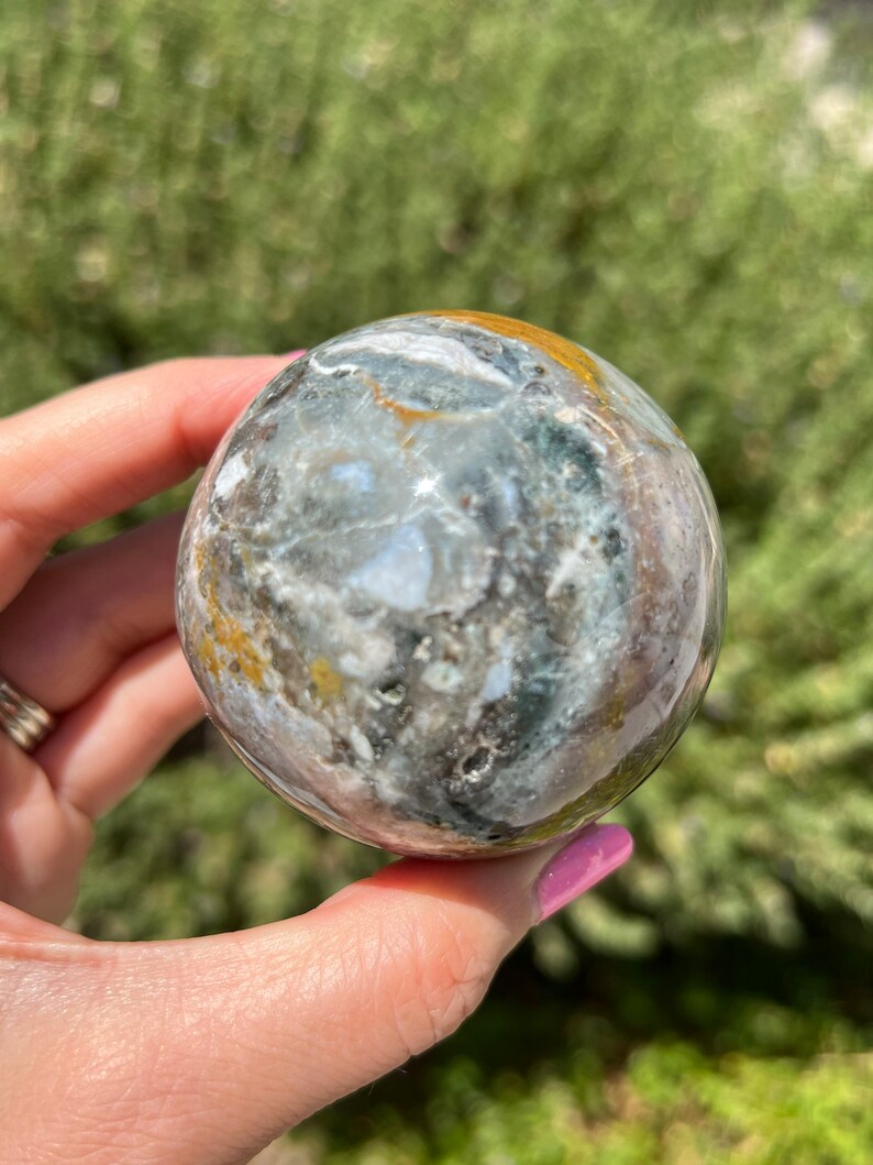 62mm Ocean Jasper Sphere W/ Stand 330g, Sea Jasper Sphere, Rainbow ...