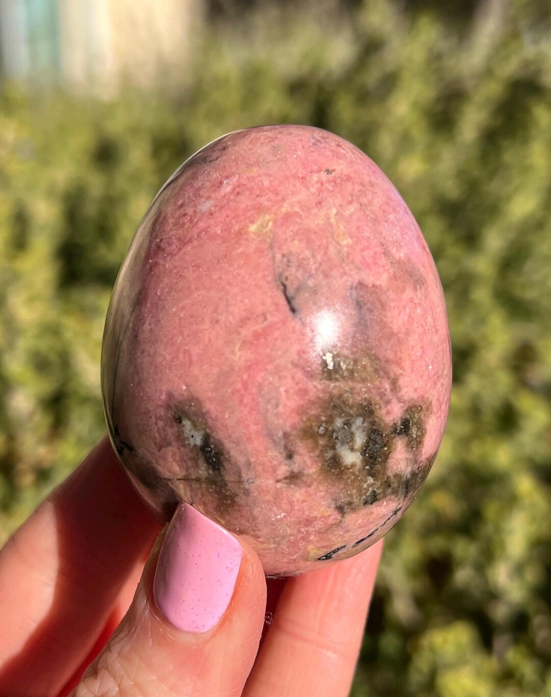 Pink Rhodonite Egg W/ Stand 244g, Natural Rhodonite, Polished Rhodonite ...